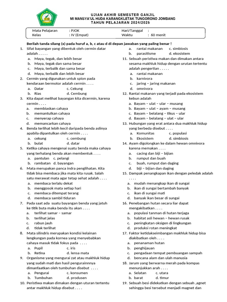Soal Sas Ipas Kelas 5 Sem 1 | PDF