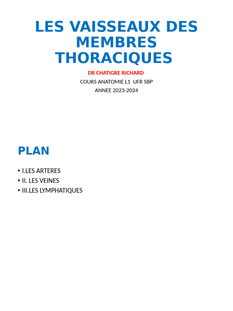 Anatomie des Vaisseaux Thoraciques | PDF | Main | Angiologie