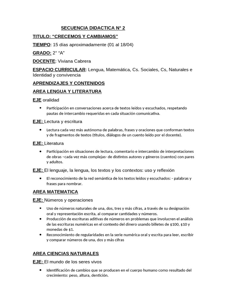 Secuencia Didáctica: Crecemos y Cambiamos | PDF | Escritura