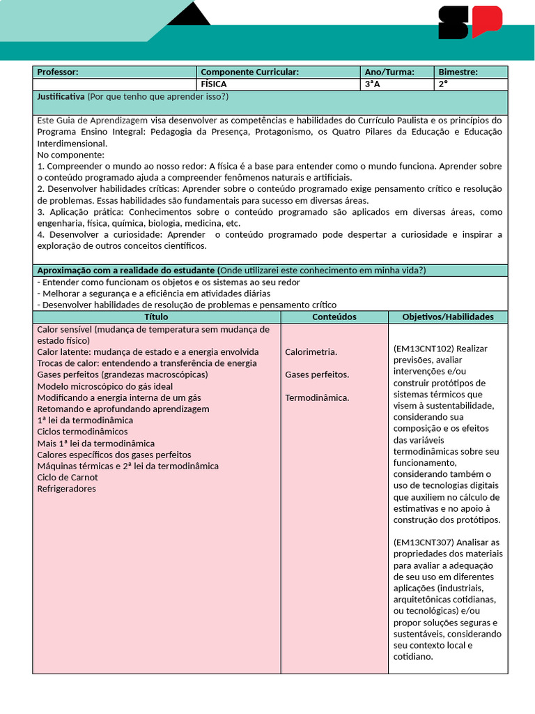 FÍSICA 3A - Guia - de - Aprendizagem - 2025 | PDF | Termodinâmica ...