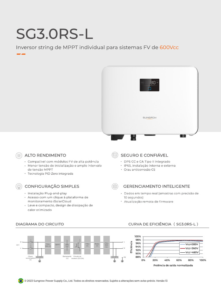 Datasheet Inversor Sungrow 3KW Sg3.ors-L | PDF