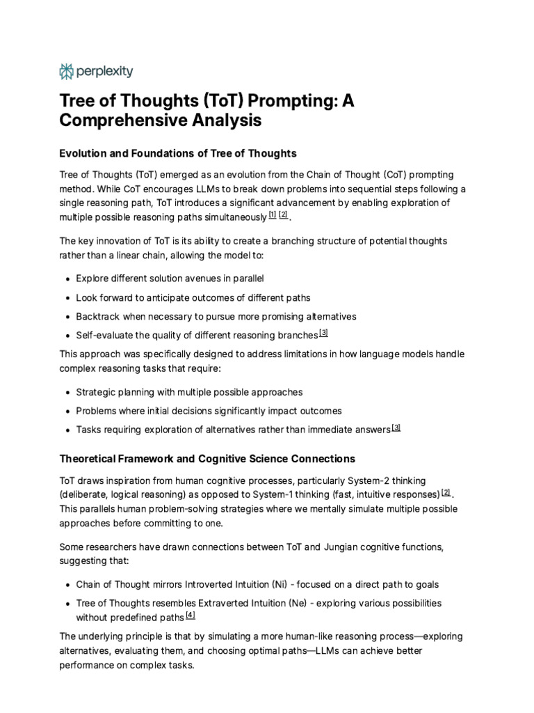 Tree of Thoughts (ToT) Prompting - A Comprehensive | PDF | Thought | Reason