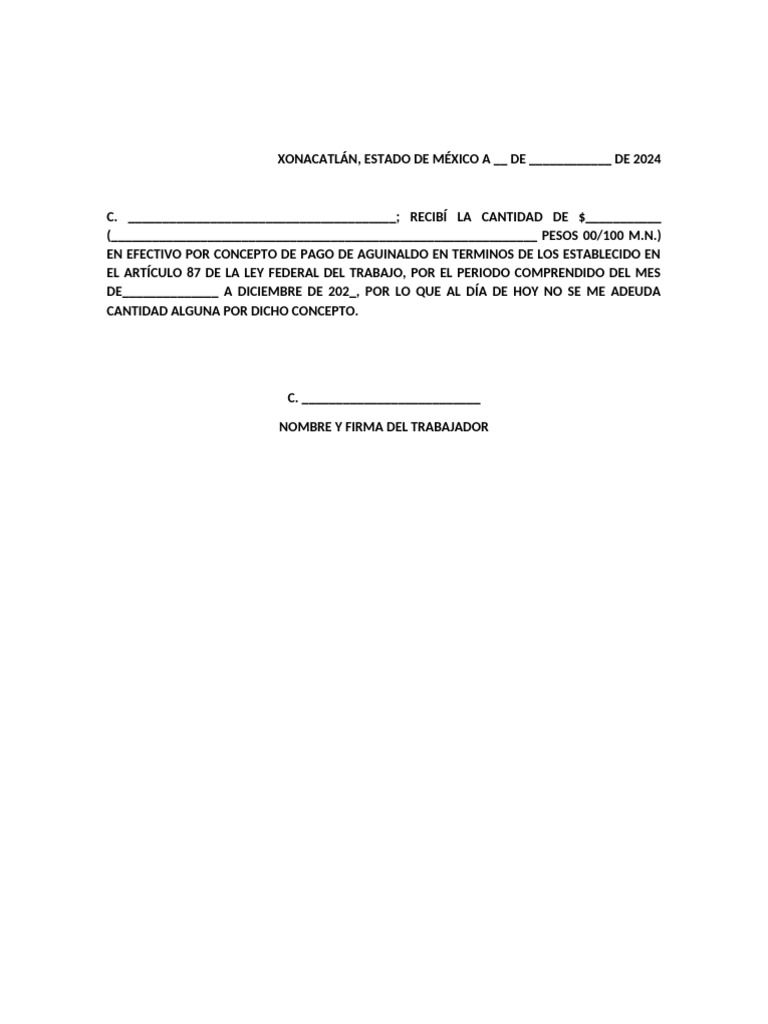 Formato Recibos de Aguinaldo | PDF