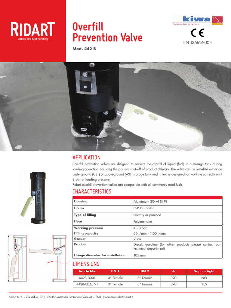 8696-DS-02-Overfill Valve 442-B1 | PDF | Pipe (Fluid Conveyance) | Valve