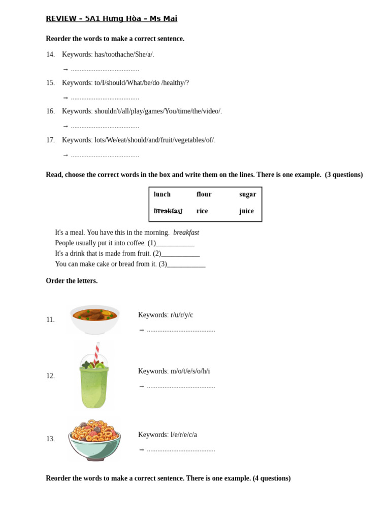 English Language Practice Exercises Pdf Lunch Food And Drink
