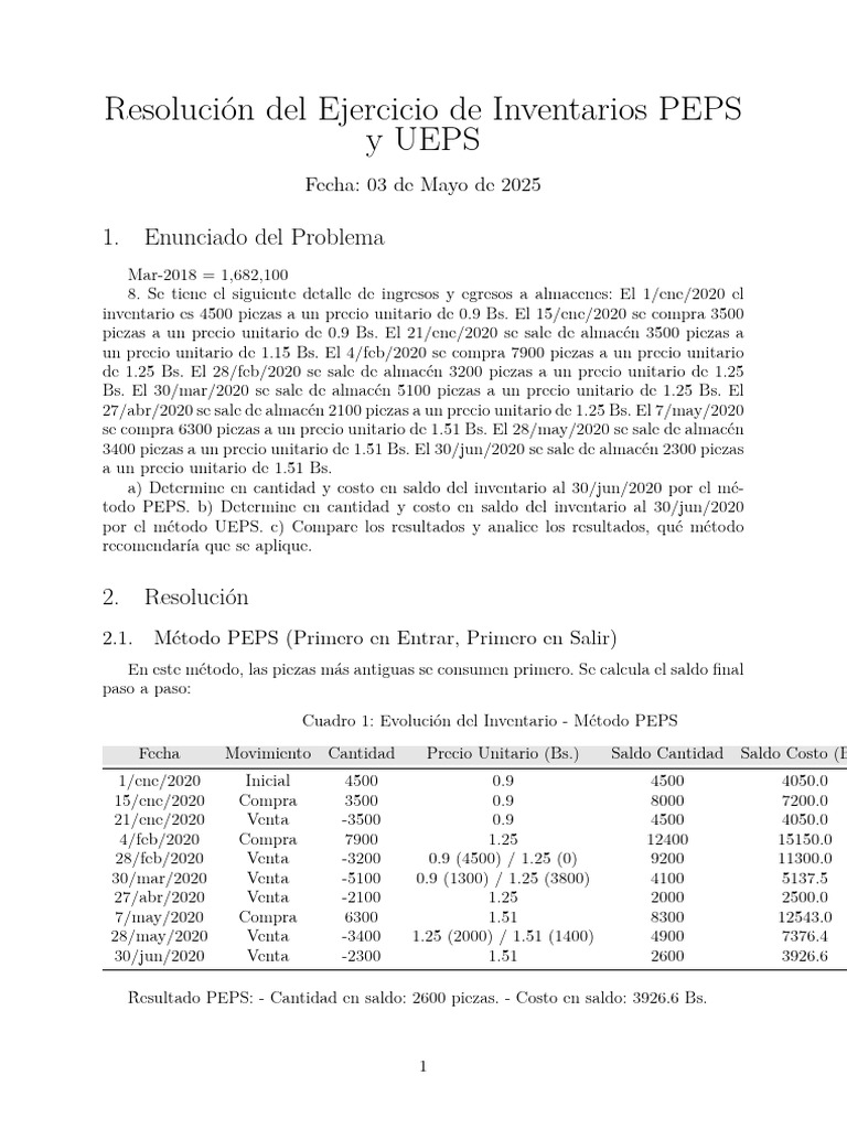 Inventarios PEPS vs UEPS: Análisis y Recomendación | PDF | Economias ...