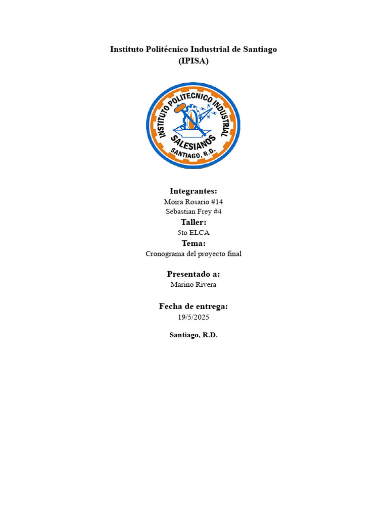 Cronograma Proyecto Final IPISA | PDF