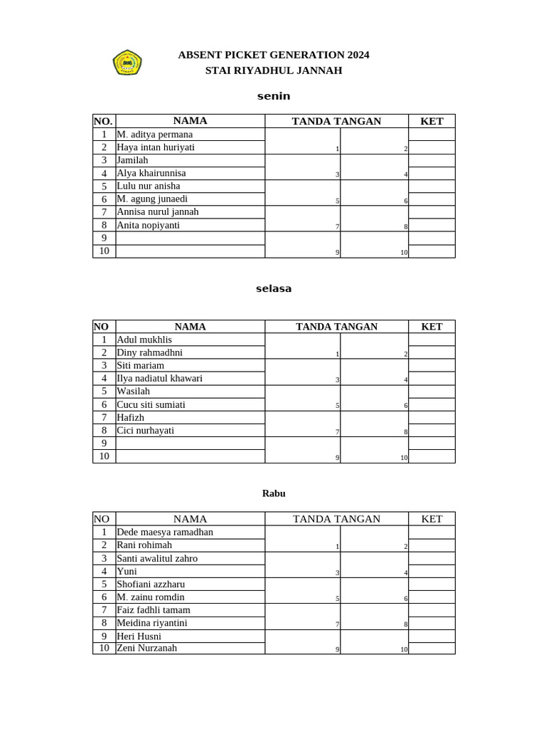 Absen Piket Stai Beasiswa 2024 | PDF