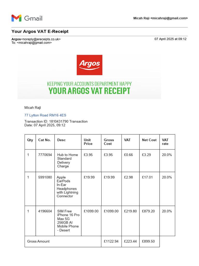 Argos Invoice | PDF