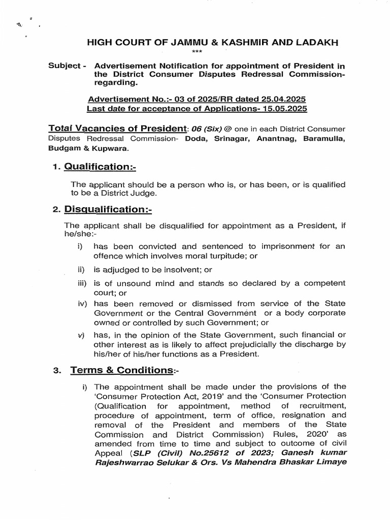 Notification For Appointment of President in | PDF | Government | Justice