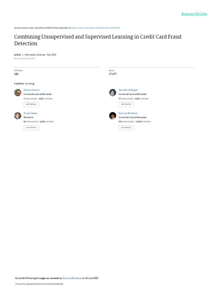 Combining Unsupervised and Supervised Learning in Credit Card Fraud Detection | PDF | Outlier ...