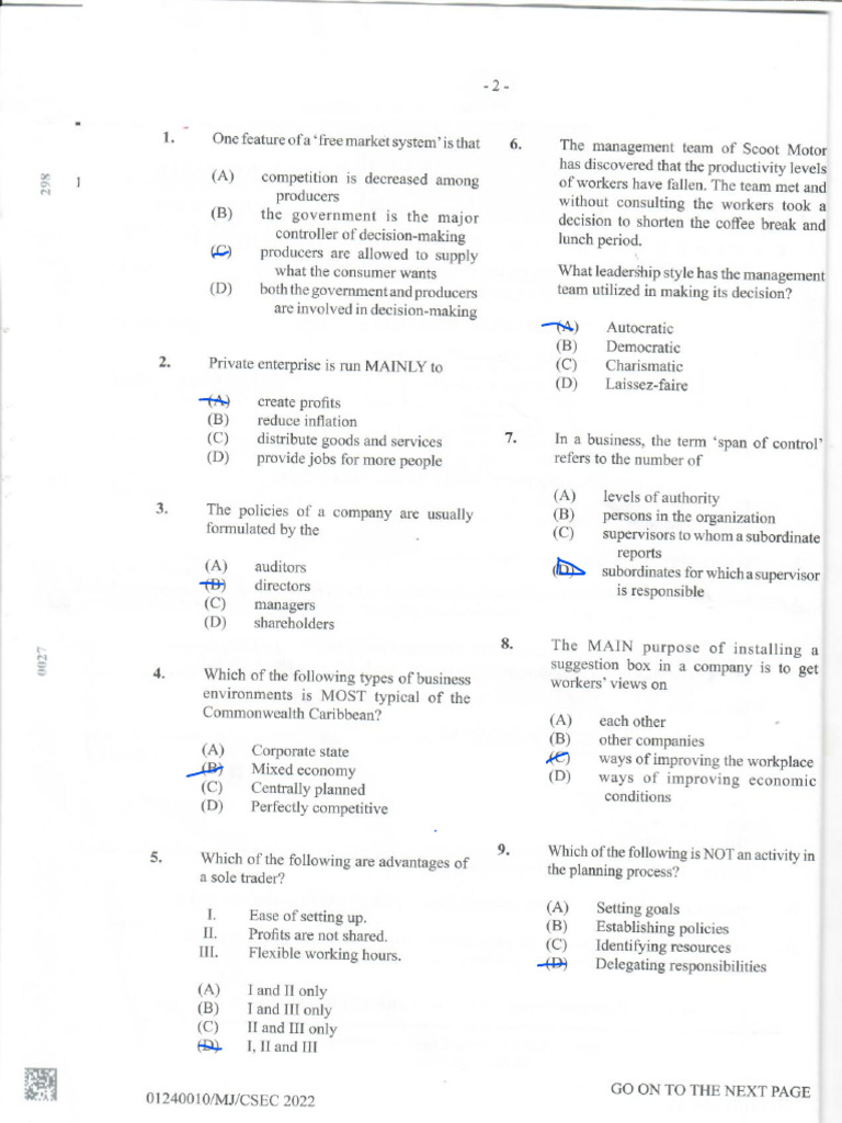 CSEC-POB-2022-P1-1 Ans | PDF
