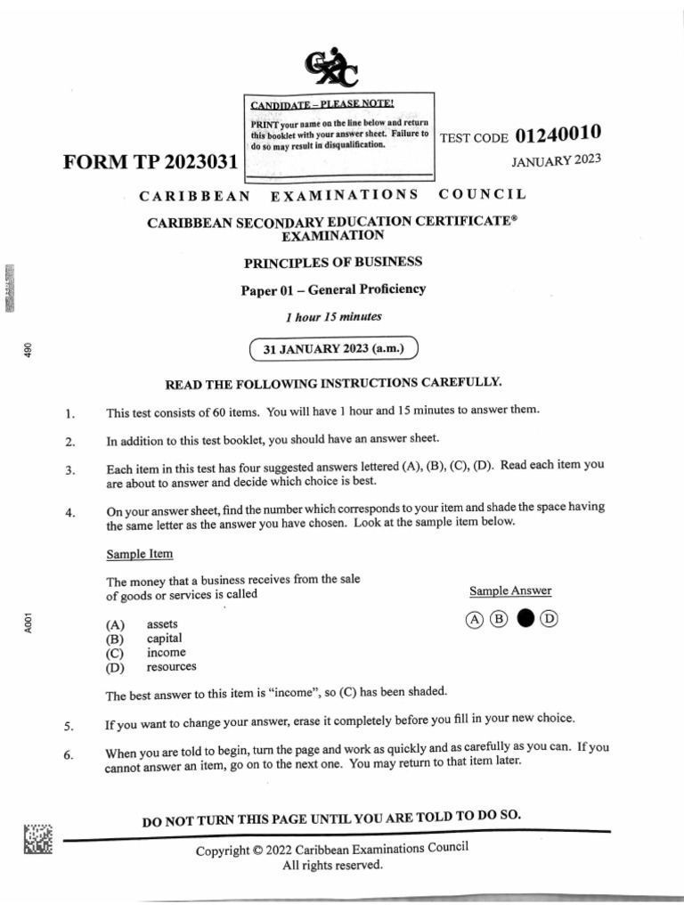 CSEC-POB-January-2023-P1-pdf Ans | PDF