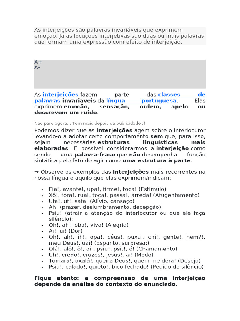 Interjeições e suas Emoções na Língua Portuguesa | PDF | Unidades ...