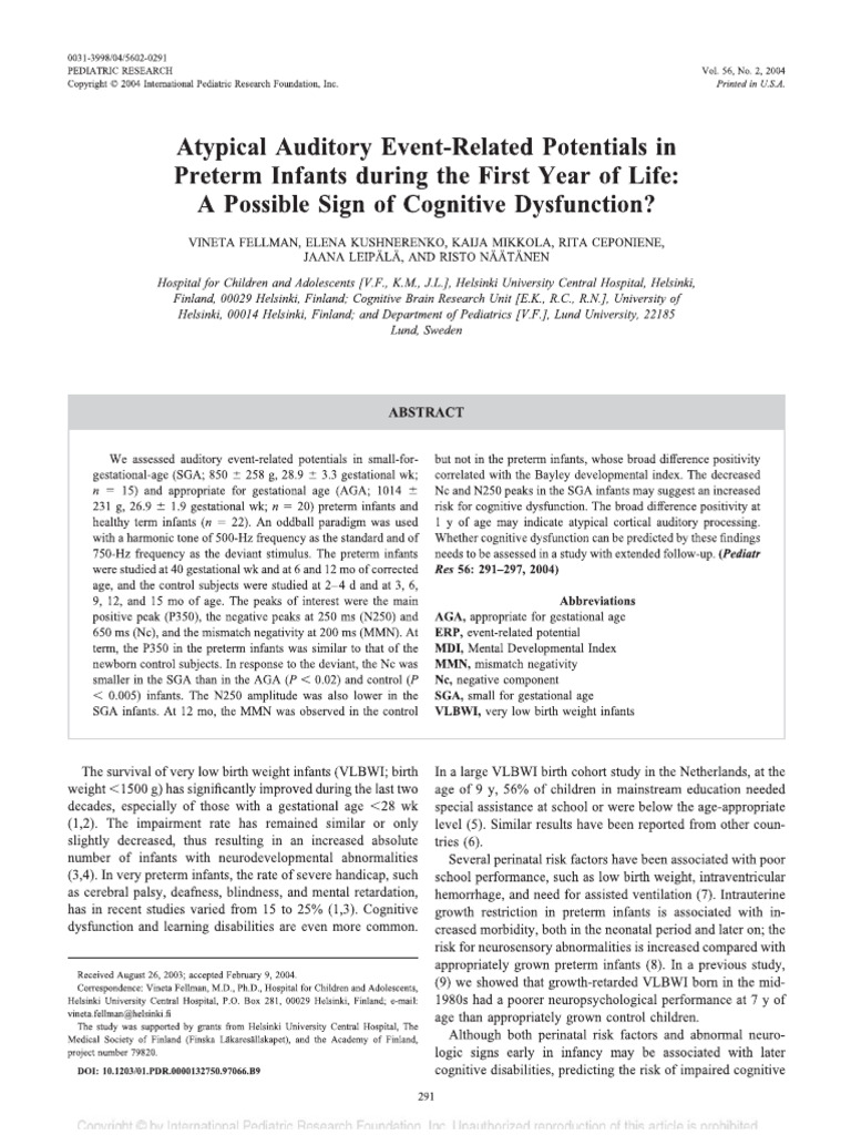 Atypical Auditory Event-Related Potentials in | PDF