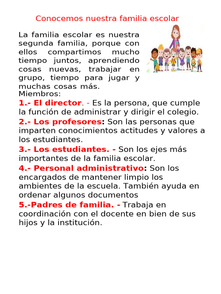 Conocemos Nuestra Familia Escolar | PDF