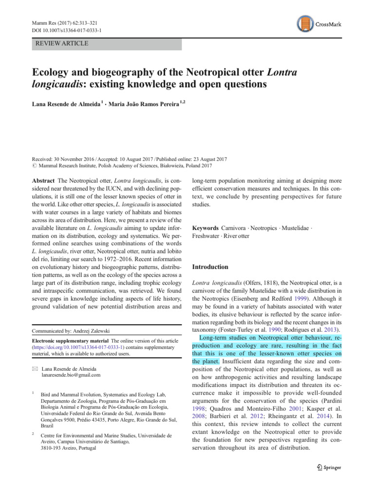 Ecology Biogeography Neotropical Otter | PDF | Ecology | Biology