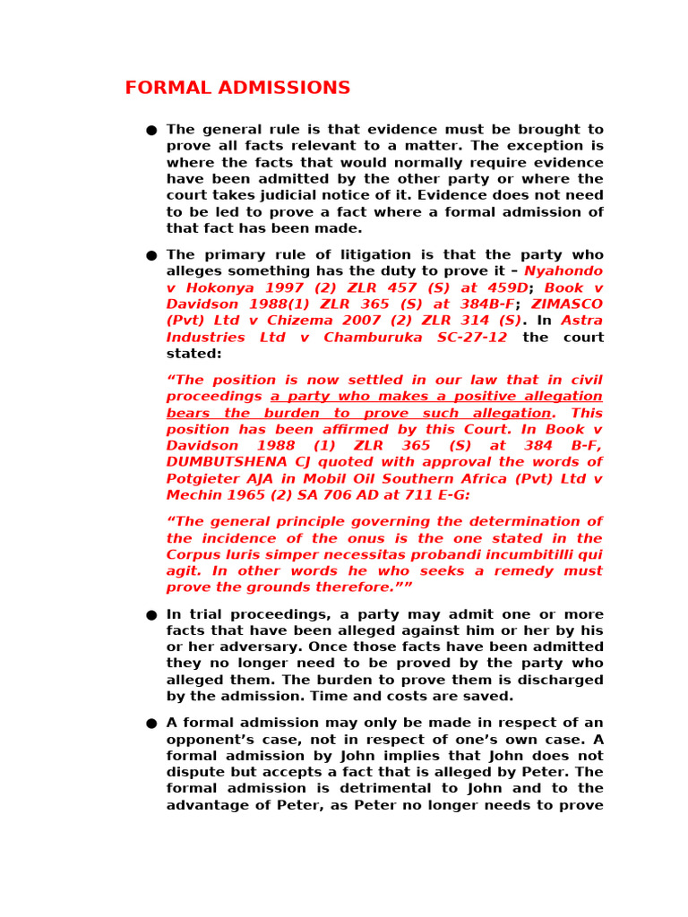 Understanding Formal Admissions in Law | PDF | Burden Of Proof (Law ...