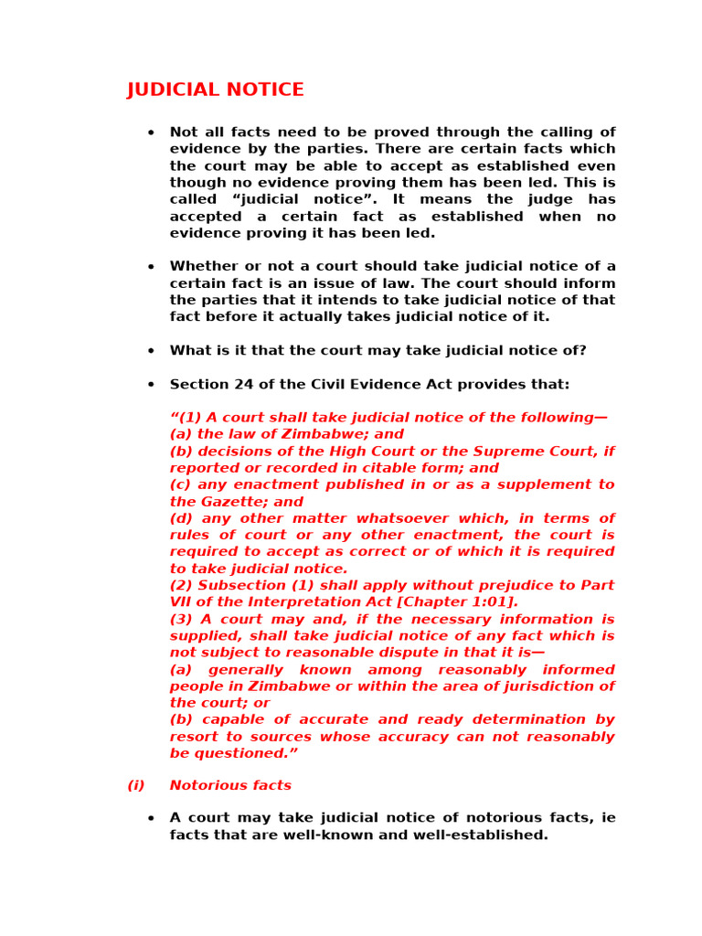 Judicial Notice Under Evidence Act | PDF | Judicial Notice | Government ...