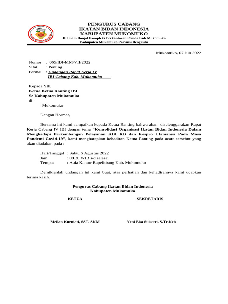 Surat Undangan IBI Ranting | PDF