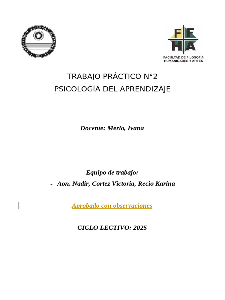 AON, CORTEZ, RECIO_ PRÁCTICO2 (1) (1) | PDF | Pensamiento | Behaviorismo