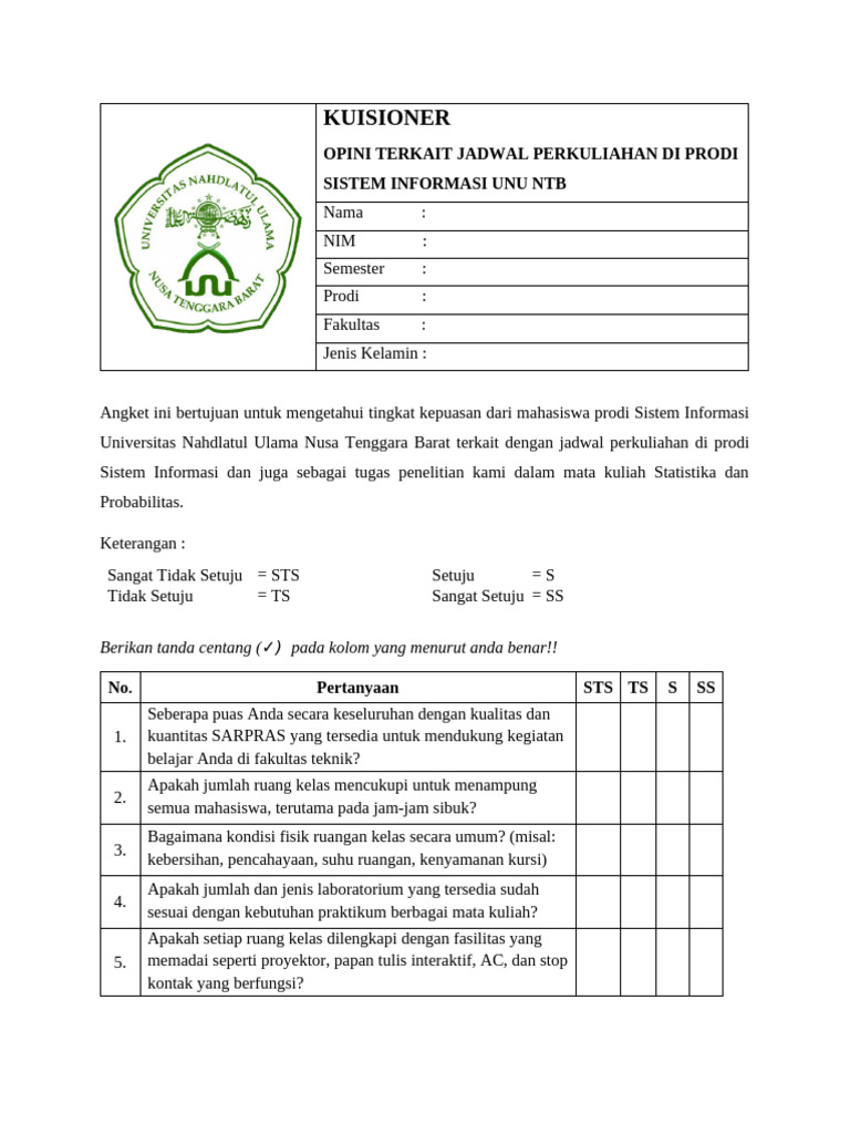 Kuisioner Statistika Dan Probabilitas | PDF