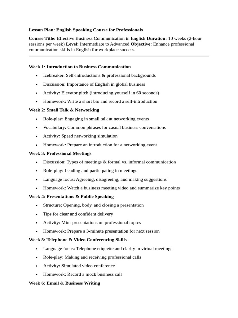 Business English Communication Course | PDF | Communication | Homework