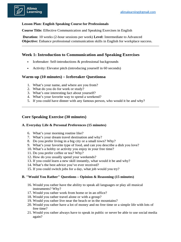 English Speaking Course for Professionals | PDF | Communication ...