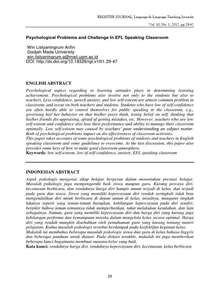 EFL Classroom Psychological Challenges | PDF | Shyness | Teachers