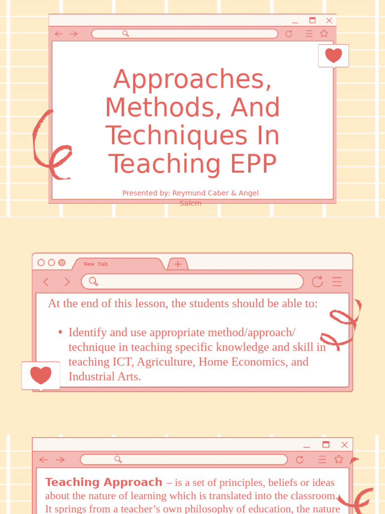 Approaches, Method, and Techniques in Teaching EPP - CABER & SALEM. | PDF | Learning | Teachers