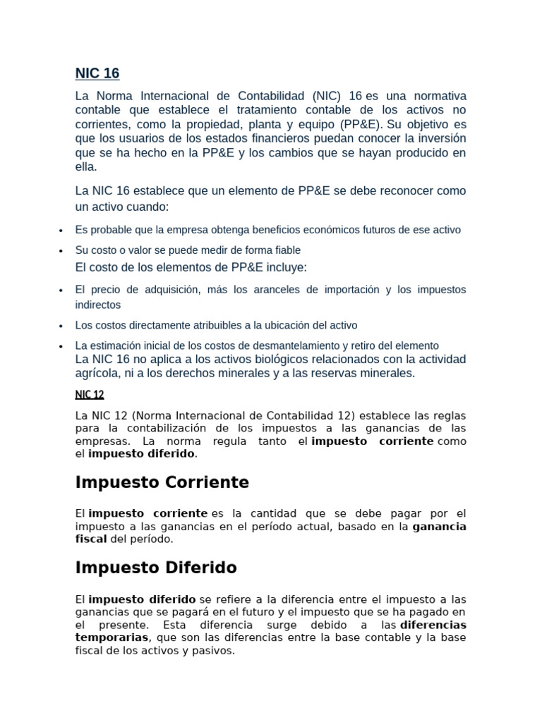 NIC 16 y NIC 12: Contabilidad de Activos e Impuestos | PDF ...