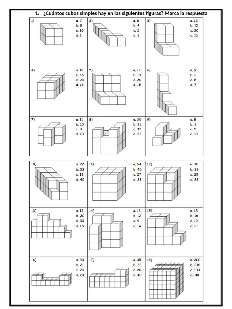 Cuántos Cubos Simples Hay en Las Siguientes Figuras | PDF