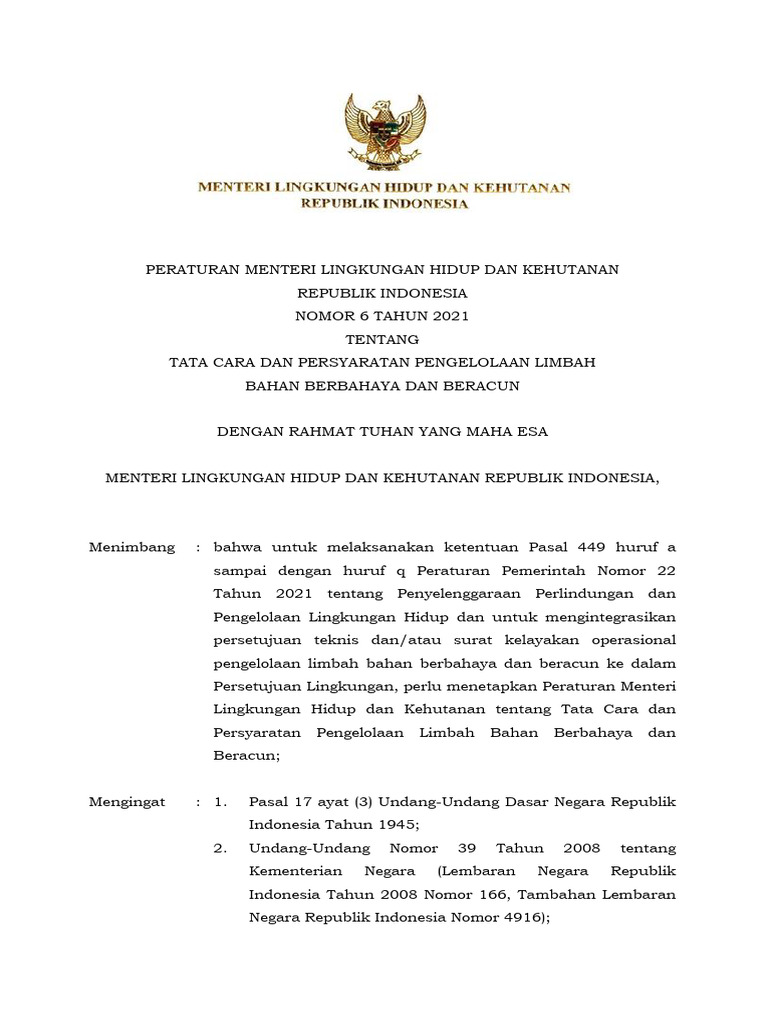 Permen LHK Nomor 6 Tahun 2021 Ok | PDF