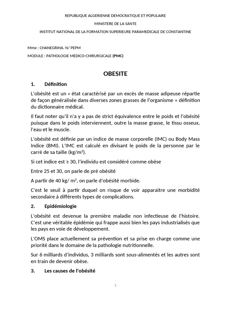 Causes et types d'obésité expliqués | PDF | Obésité | Indice de masse ...