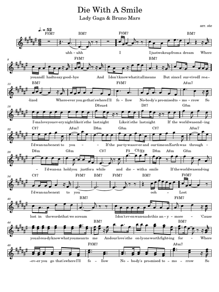 (Eb) Die - With - A - Smile - Lead - Sheet - Lady - Gaga - Bruno - Mars ...