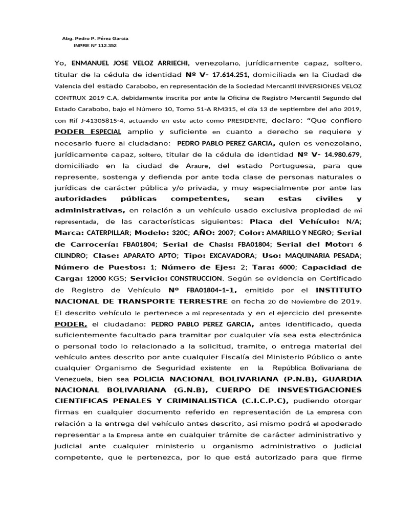 Poder Notaria Vehiculo | PDF