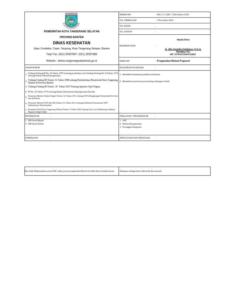 SOP Pengajuan Mutasi | PDF