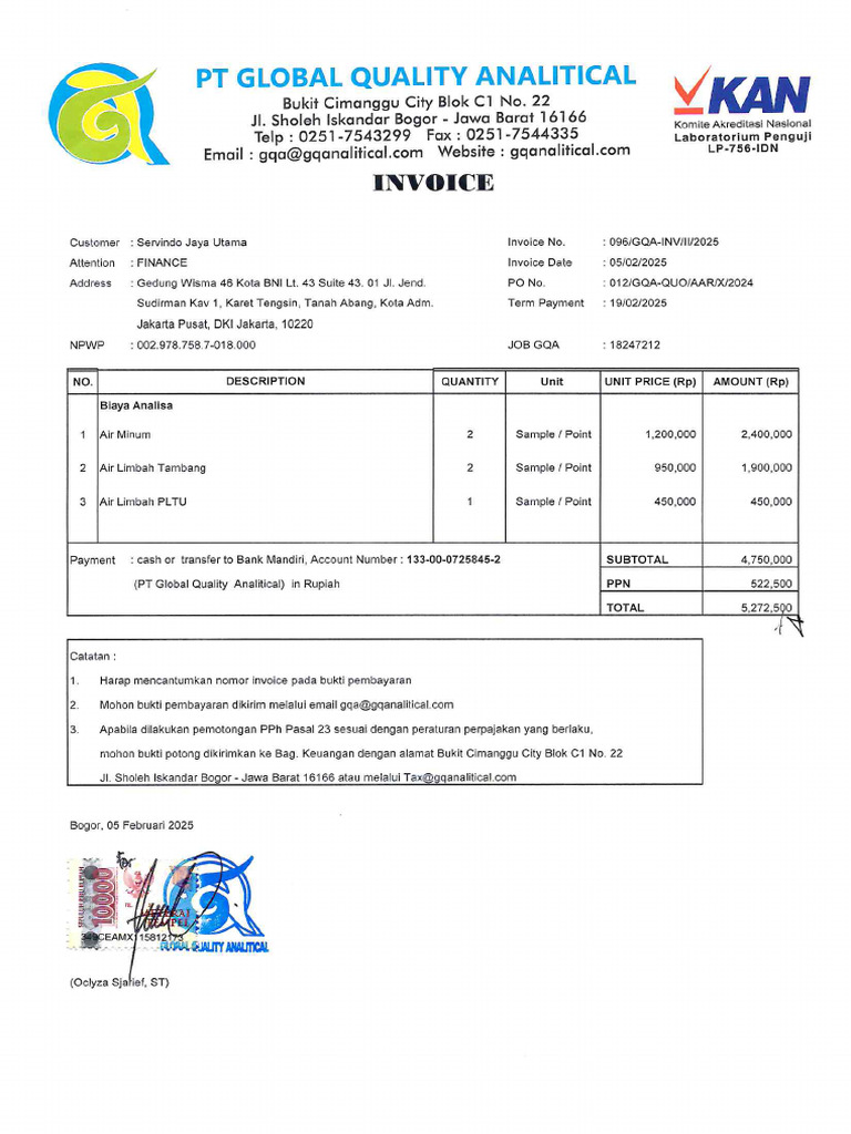 Contoh Data Untuk INV 096 Servindo Jaya Utama | PDF