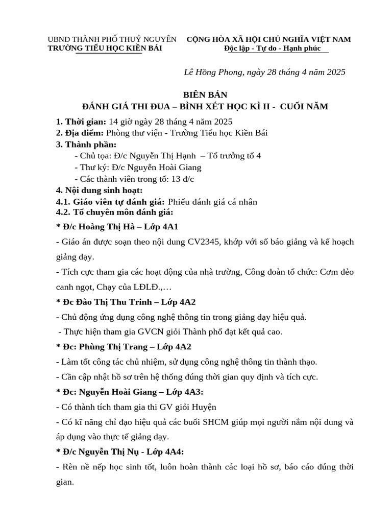 Bien Ban Binh Xet Thi Dua Dot 2 | PDF