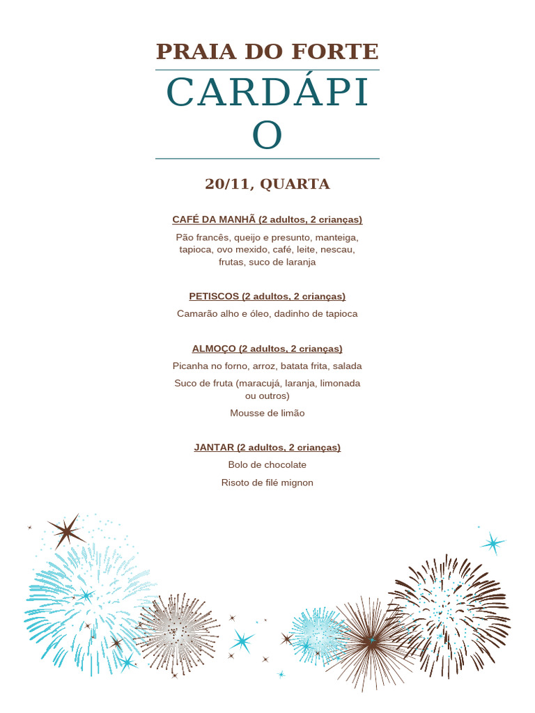 Cardápio Completo Praia do Forte | PDF | Bolos | Alimentos