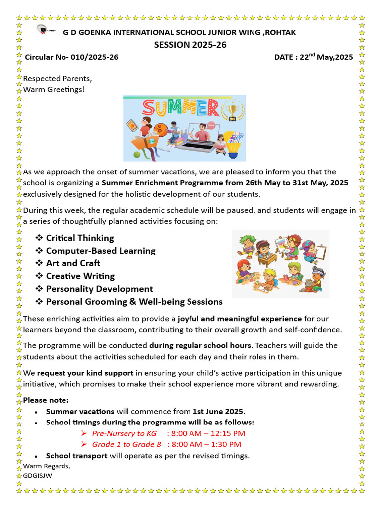 Summer Enrichment Program Circular | PDF