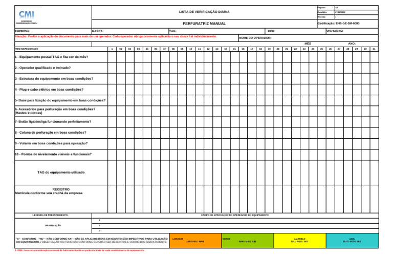EHS-GE-SM-0090 - Check List - PERFURATRIZ | PDF