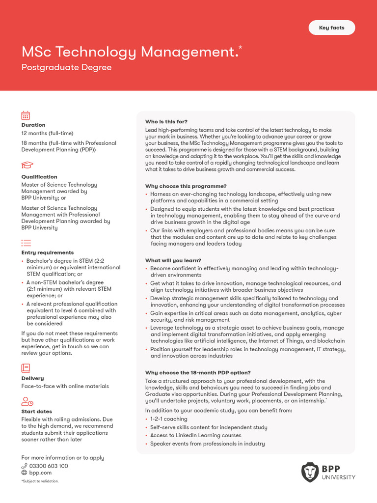 BPPU Factsheet - MSC Technology Management | PDF | Academic Degree | Learning