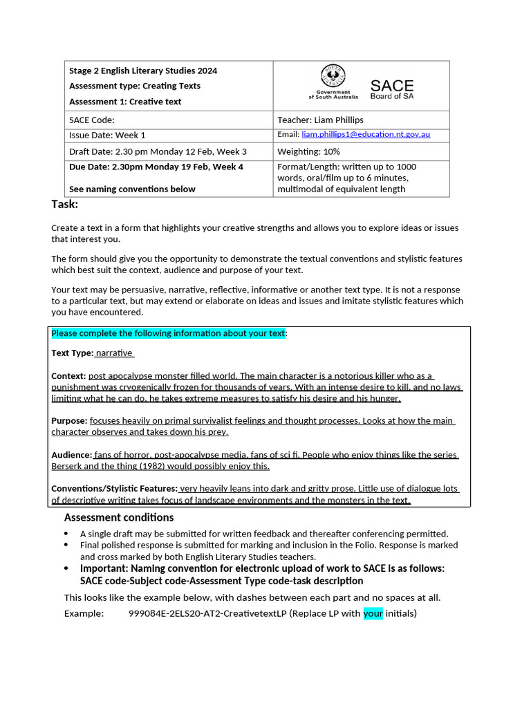 12 ELS Creating Texts Task 2024 | PDF | Knowledge | Evaluation