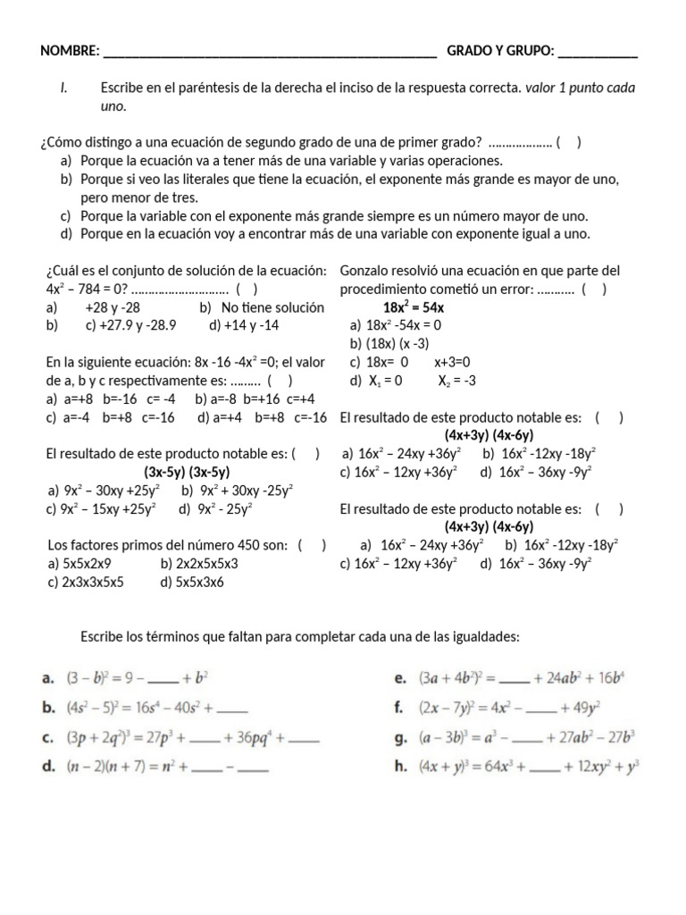 Ejercicio Mate III 1er Trimestre | PDF | Ecuaciones | Matemáticas