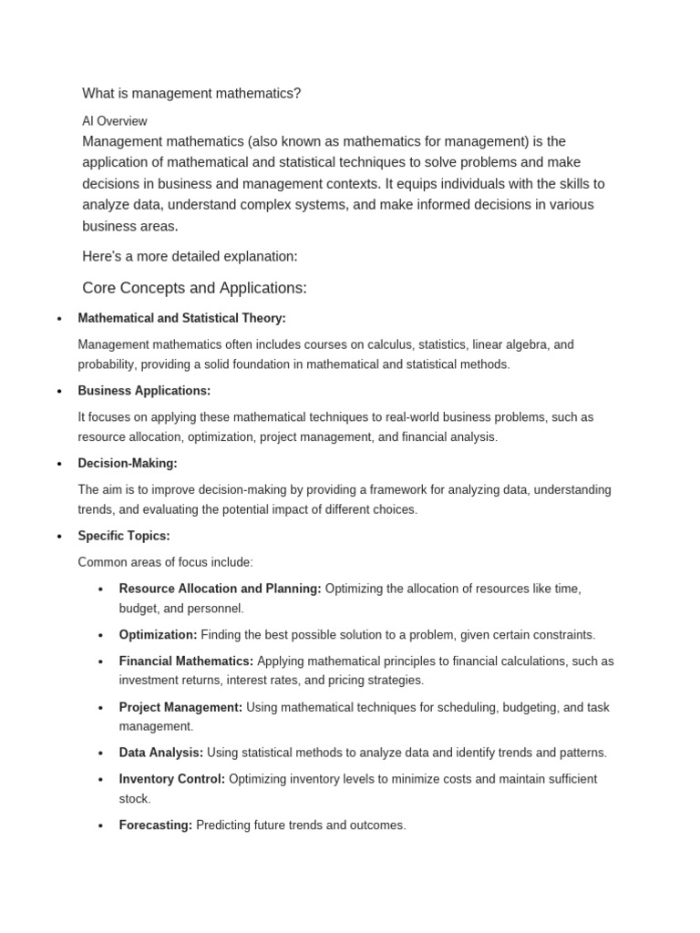 What Is Management Mathematics | PDF