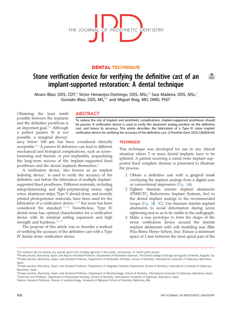 Stone Verification Jig for Dental Implants | PDF | Dental Implant ...