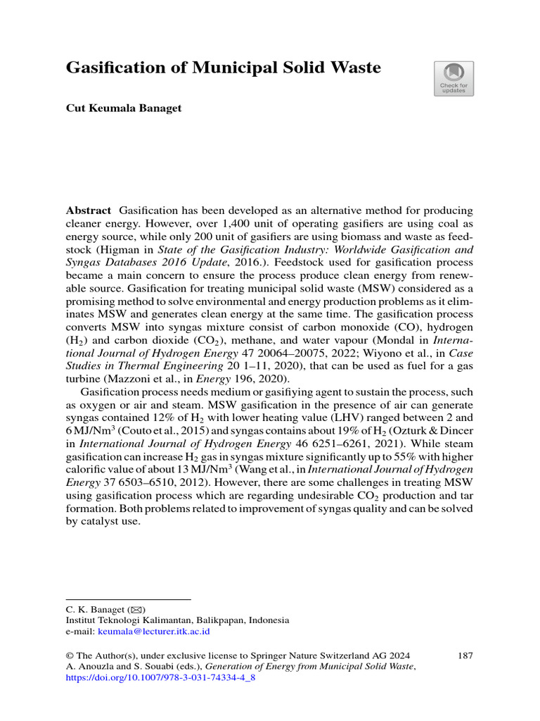 Gasiﬁcation of Municipal Solid Waste | PDF | Gasification | Pyrolysis