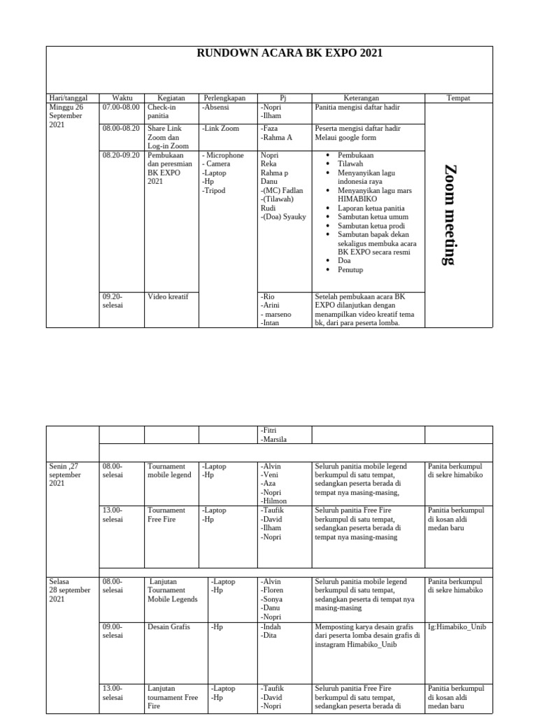 Rundown acara BK EXPO 2021 (5) | PDF