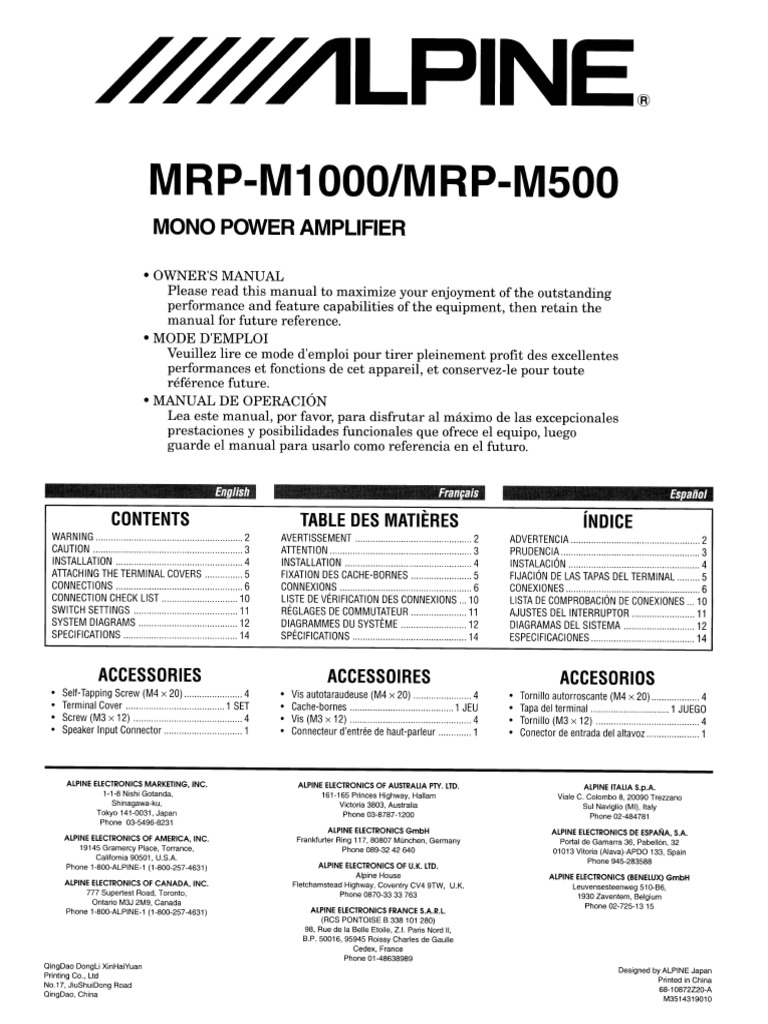 Manual del Amplificador Mono MRP-M1000/MRP-M500 | PDF | Ingenieria ...